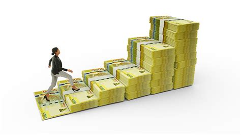 알바니아 렉 노트로 만든 계단을 오르는 비즈니스 여성 금융 성장 그래프 아이콘의 모양으로 배열된 돈의 3d 렌더링 비즈니스 성장 개념 가나에 대한 스톡 사진 및 기타 이미지