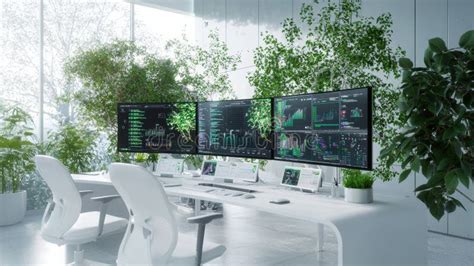 Exploring Smart Office Concepts Through Digital Transformation With Dual Monitors And Greenery