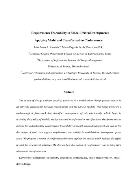 Pdf Requirements Traceability In Model Driven Development Applying