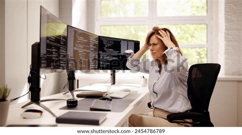 Unhappy Sad Developer Programmer Woman Stress Stok Fotoğrafı 2454786789 Shutterstock