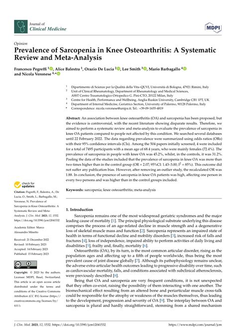 Pdf Prevalence Of Sarcopenia In Knee Osteoarthritis A Systematic Review And Meta Analysis