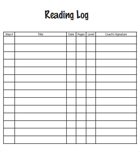 Reading Log Templates Free Log Templates