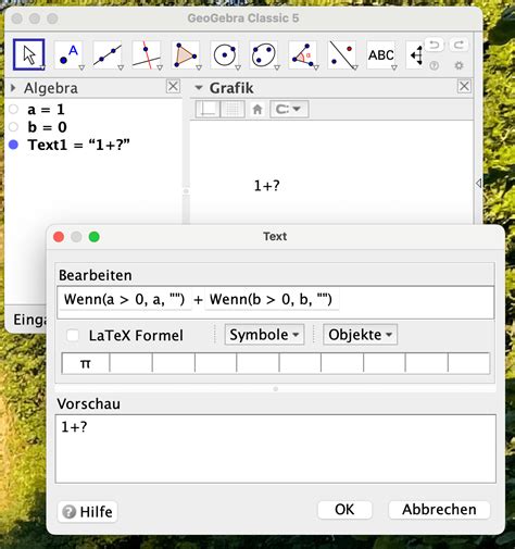 conditional text within text box r geogebra