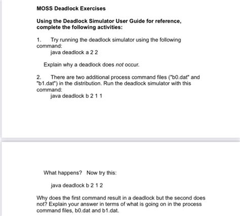 solved moss deadlock exercises using the deadlock simulator
