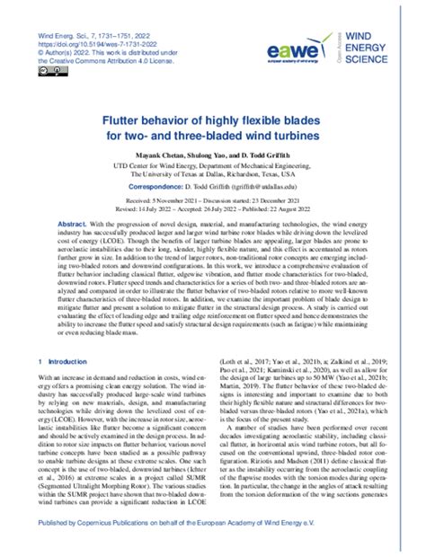 Pdf Flutter Behavior Of Highly Flexible Blades For Two And Three