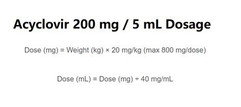 Acyclovir 200 Mg 5 Ml Suspension Dosage Calculator