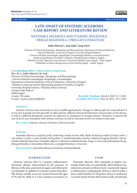 Pdf Late Onset Of Systemic Sclerosis Case Report And Literature Review