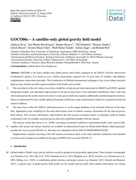 Pdf Goco06s A Satellite Only Global Gravity Field Model