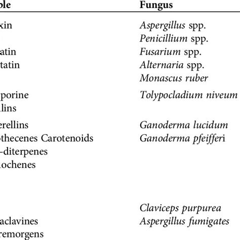 Classes Of The Main Pathway And Examples Of Fungal Secondary Metabolites Download Scientific