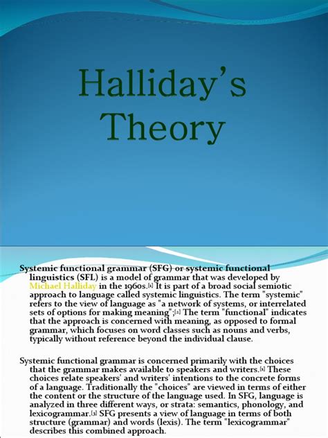 Systemic Functional Linguistics Theory Pdf Grammar Syntax