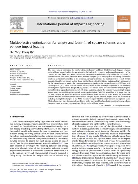 pdf multiobjective optimization for empty and foam filled square