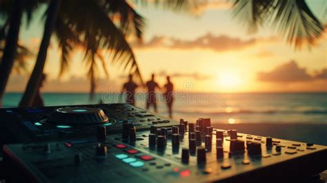 Dj Set Unleashes Tropical Vibes At Sunset Beach Party Stock Image Image Of Leisure Palm