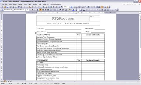 Subcontractor Performance Report Template Rfp Templates Rfq