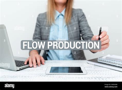 Text Sign Showing Flow Production Business Showcase Items Are Produced