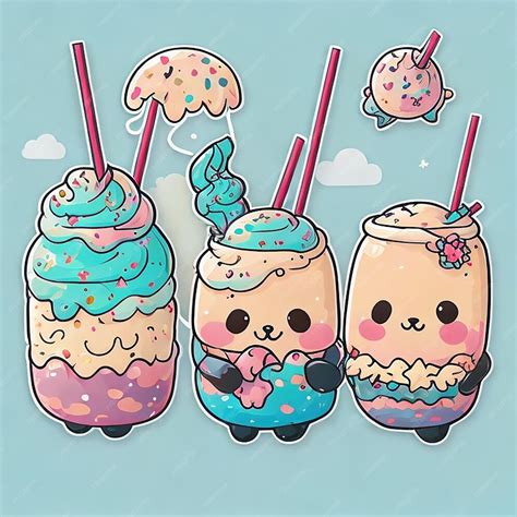 Premium Ai Image Boba Sticker Boba Adorable Lovely Excited Cute Happy