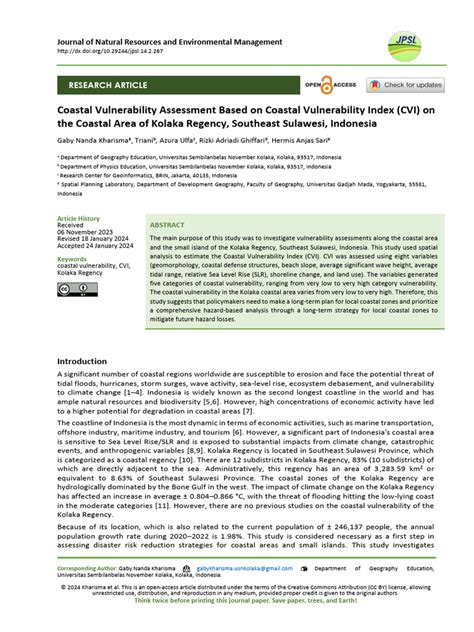 Coastal Vulnerability Assessment Based On Coastal Vulnerability Index
