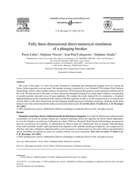Pdf Large Eddy Simulation Of Vortices Induced By Plunging Breaking Waves