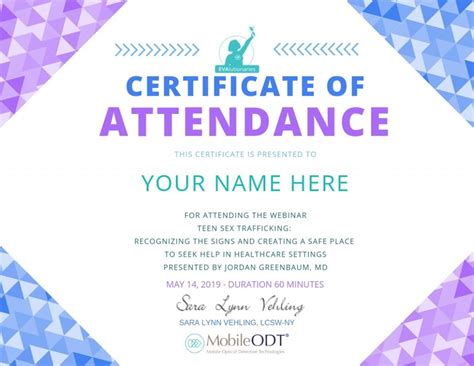 Webinar Certificate Of Attendance Teen Sex Trafficking MobileODT