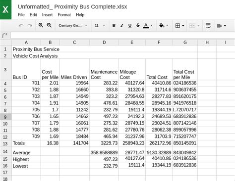 Solved Unformattedproximity Bus Completexlsxfile Edit