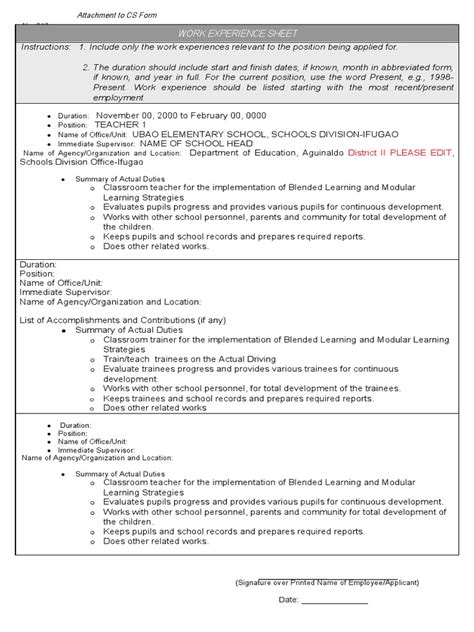 3 1 5th Page Of Pds Work Experience Sheet 5 1 Pdf Education Theory Teaching