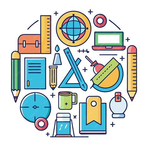 Premium Vector Colorful School Supplies Icons In A Circle