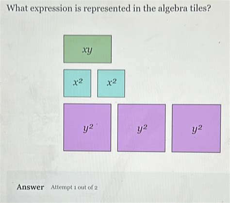 Solved What Expression Is Represented In The Algebra Tiles Xy X 2 X 2