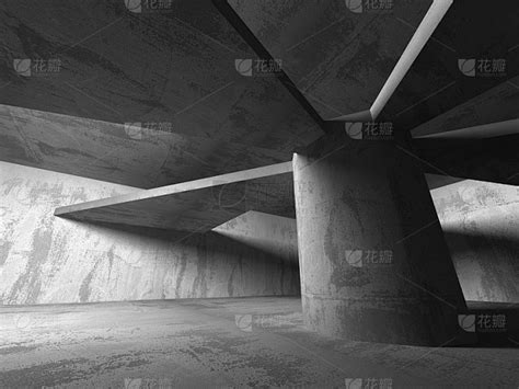 黑暗的混凝土空房间。现代建筑设计