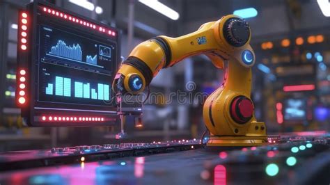 Yellow Robotic Arm In Vibrant High Tech Environment Stock Illustration Illustration Of