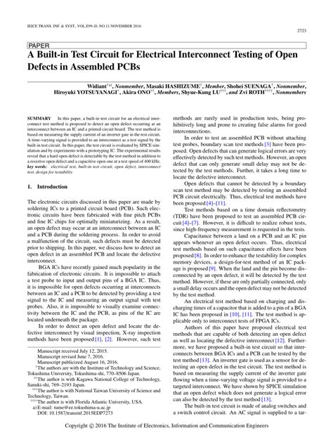Pdf A Built In Test Circuit For Electrical Interconnect Testing Of Open Defects In Assembled Pcbs