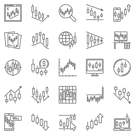 Candlestick Chart Outline Icons Set Crypto Trading Linear Symbols