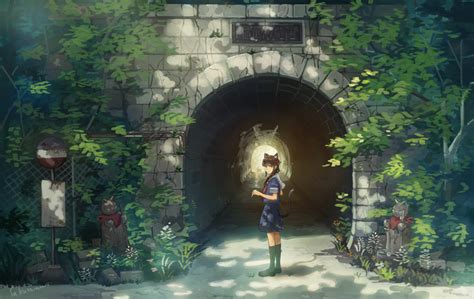 Cat Ears Nekomimi Artwork Jk Sakurainu Sailor Uniform Tunnel Schoolgirl Digital Art