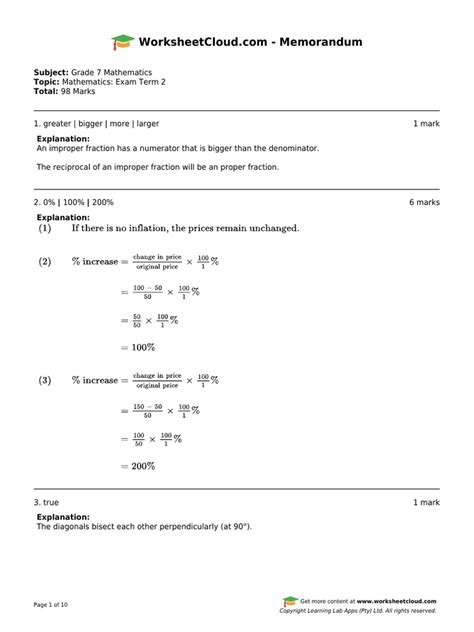 G7 Mathematics Term 2 Exam Memo Pdf