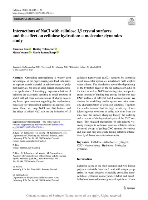 Pdf Interactions Of Nacl With Cellulose I𝜷 Crystal Surfaces And The