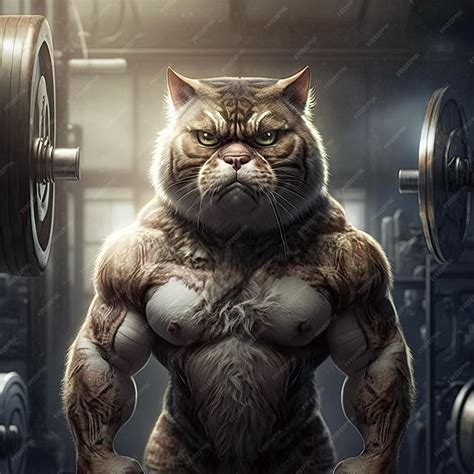 Muscular Cat Athlete Bodybuilder Trains In The Gym Generative Ai