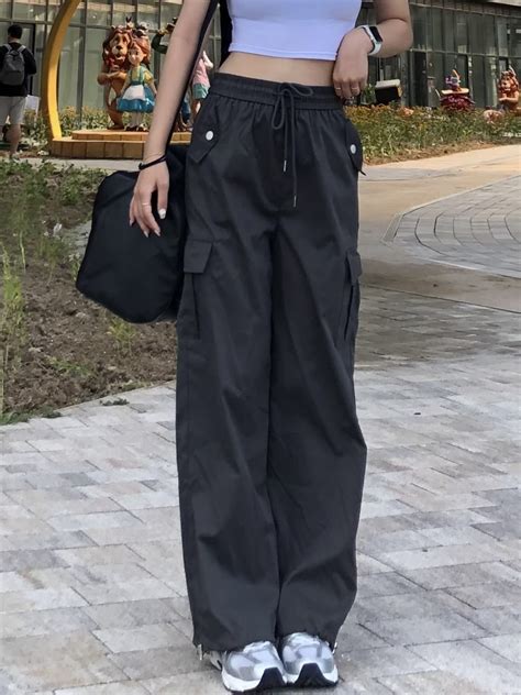 [조거and와이드] 밑단 스트링 카고팬츠 남녀공용 커플룩 와이드팬츠 하이웨스트 힙 조거팬츠 가을바지 카고와이드 하체커버 에이블리