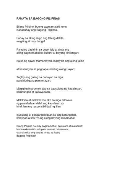 Panata Sa Bagong Pilipinas Pdf