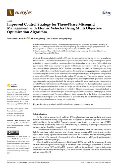 Pdf Improved Control Strategy For Three Phase Microgrid Management With Electric Vehicles