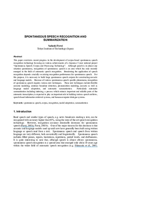 Pdf Spontaneous Speech Recognition And Summarization