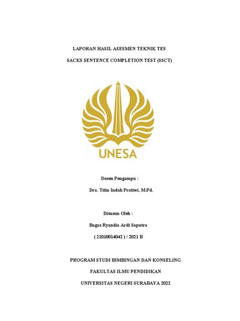 Laporan Hasil Asesmen Sacks Sentence Completion Test Ssct Pdf