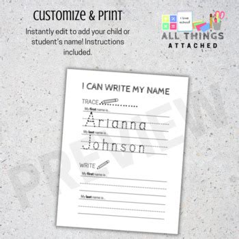 Editable Name Writing Template Name Tracing Customizable Worksheet