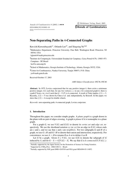 Pdf Non Separating Paths In 4 Connected Graphs