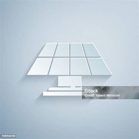종이 는 회색 배경에 격리 태양 에너지 패널 아이콘을 잘라 종이 아트 스타일 벡터 3차원 형태에 대한 스톡 벡터 아트 및 기타 이미지 3차원 형태 개념 그림자