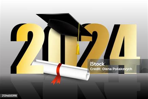 졸업 모자 2024 디플로마 인증서 연도 숫자 학술 축하 벡터 일러스트 레이 션입니다 주당순이익 10 0명에 대한 스톡 벡터