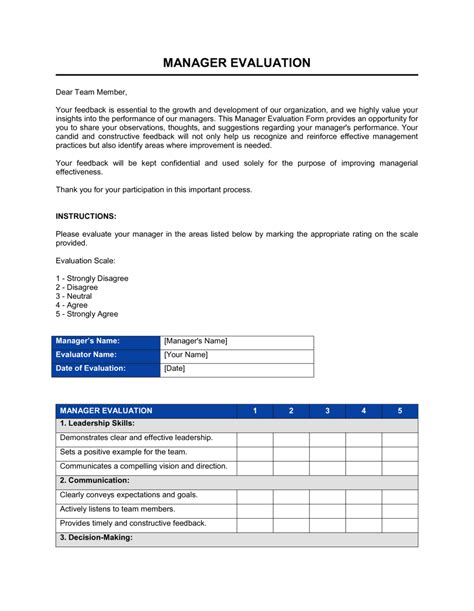 Manager Evaluation Template Word And Pdf Free Trial