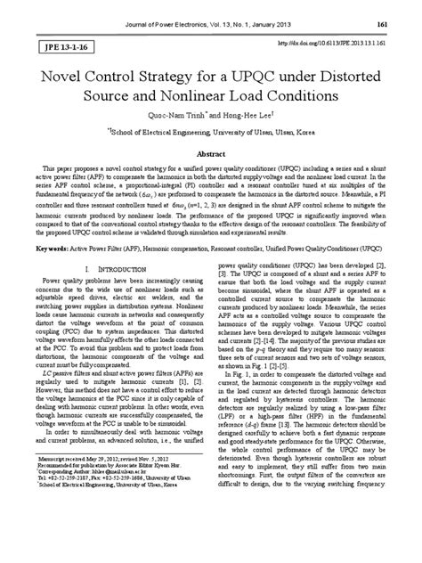 Novel Control Strategy For A Upqc Under Distorted Source And Nonlinear