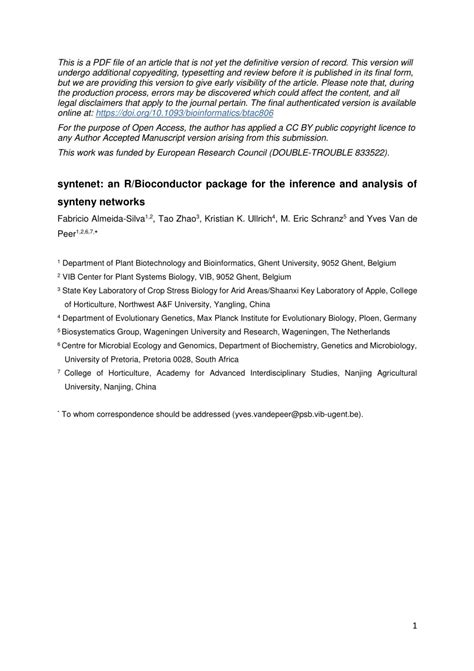 Pdf Syntenet An R Bioconductor Package For The Inference And