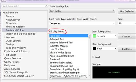 Selecting The Correct Display Item Field When Adjusting Fonts In Ssms