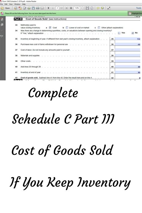 How To Fill Out Schedule C Form 1040 Profit Or Loss From Business Part Iii Cost Of Goods Sold