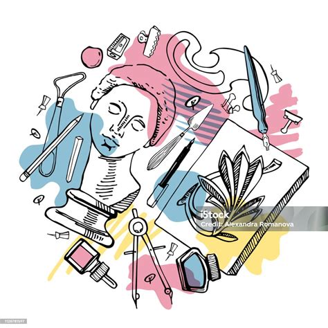 손으로 구성 라운드 그린 스케치 벡터 아티스트 자료 흑백 그림 색 얼룩 무늬 모델링 및 그리기 도구조각 펜 컨테이너 스택 조각에