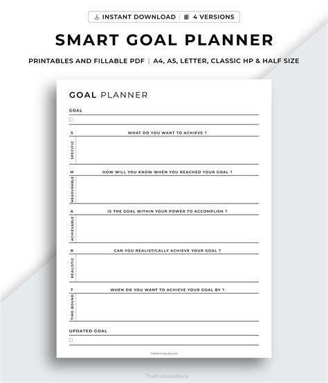 Smart Goal Planner Printable Goal Setting Goal Action Plan Smart
